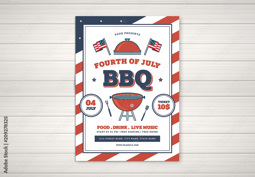 4th of July BBQ Flyer Layout Stock Template | Adobe Stock