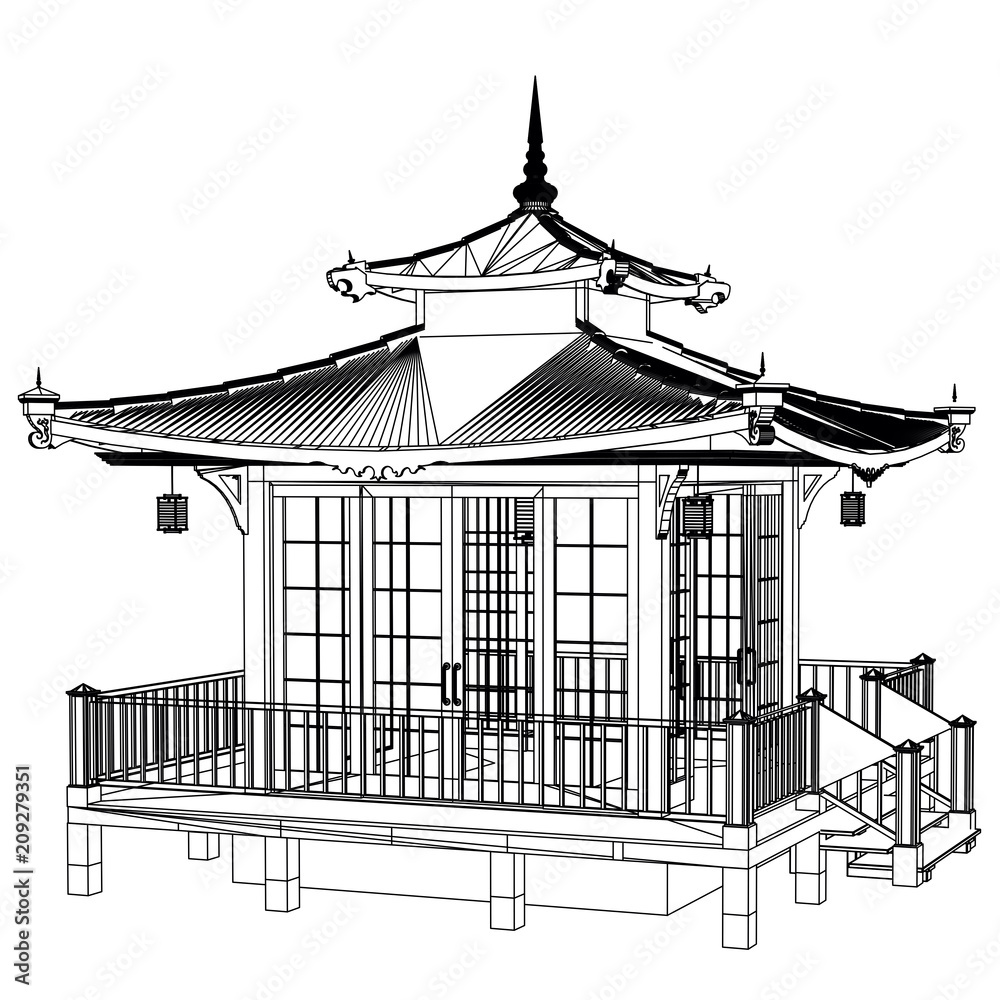 Vector sketch china house on the white background. Vector architectural ...