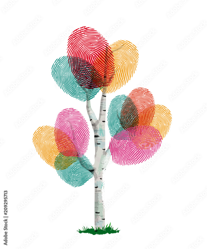 Colorful finger print tree for ecology help Stock Vector | Adobe Stock