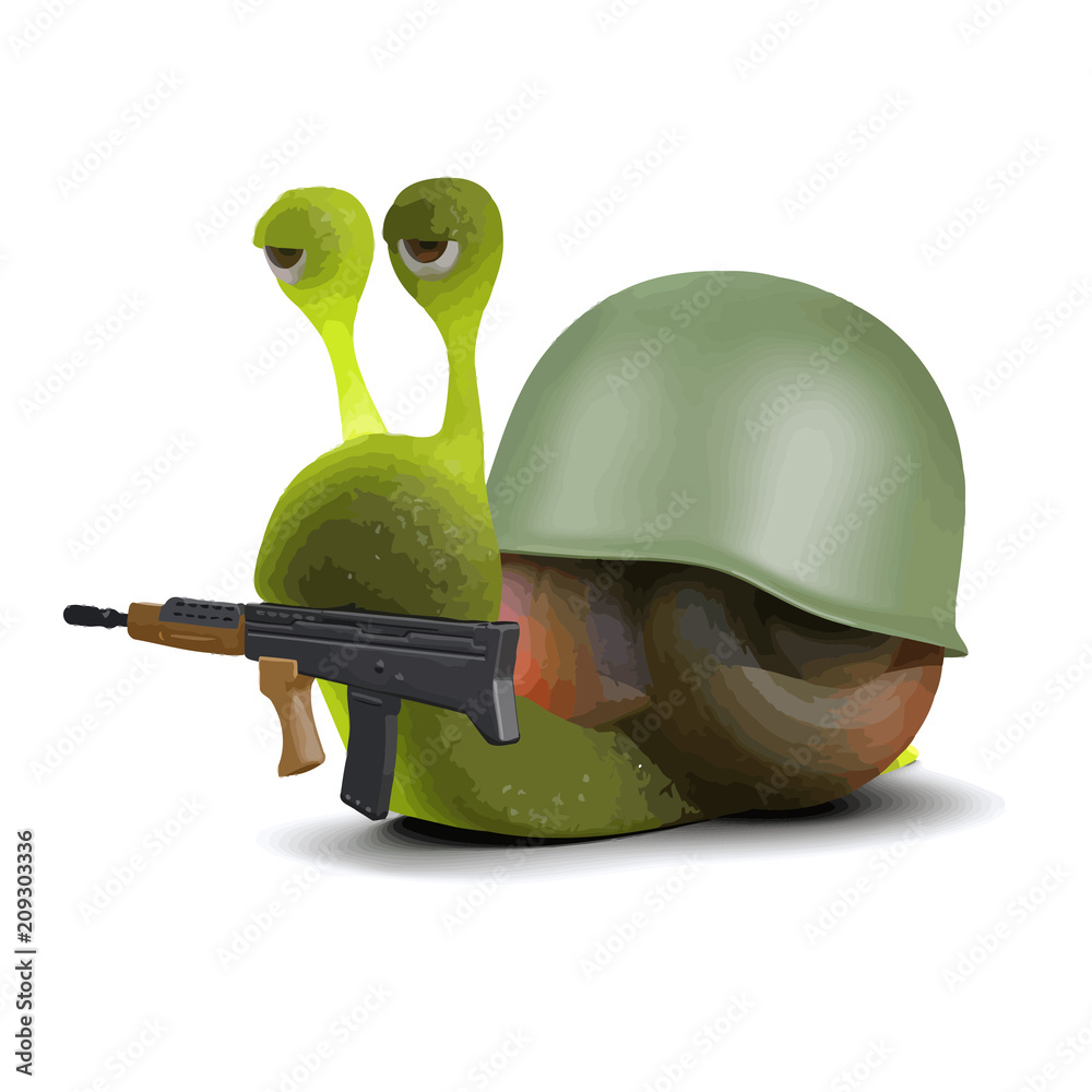 Vector 3d Snail wearing an army uniform and carrying a gun Stock Vector ...