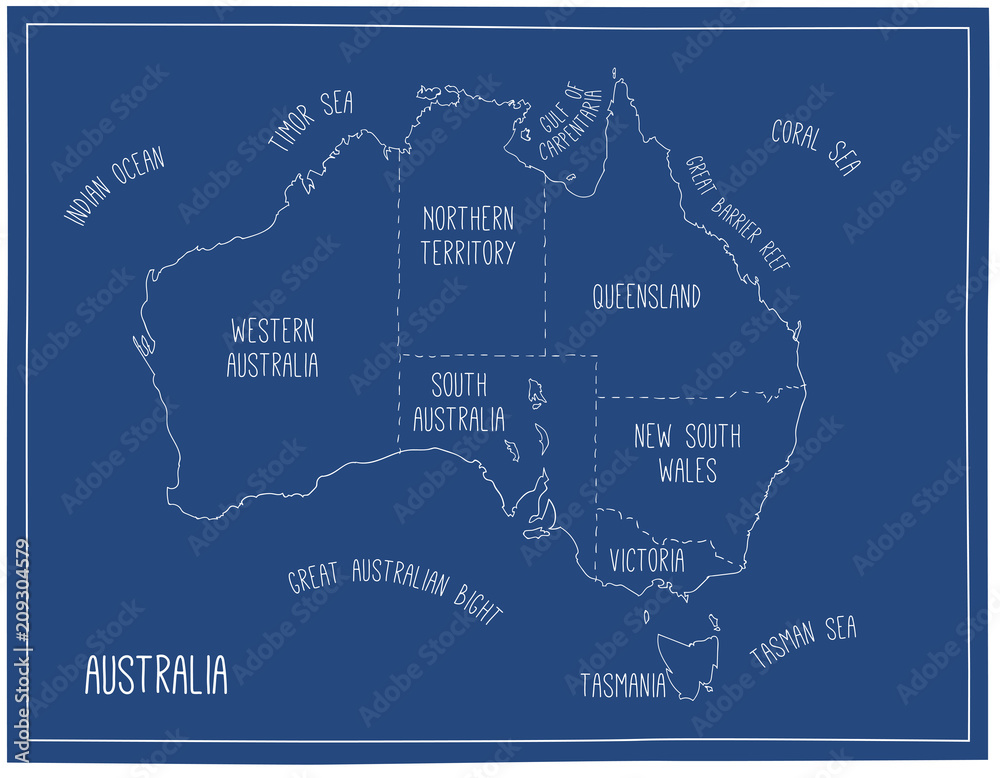 Vector map of Australia. Hand drawn illustration Stock Vector | Adobe Stock
