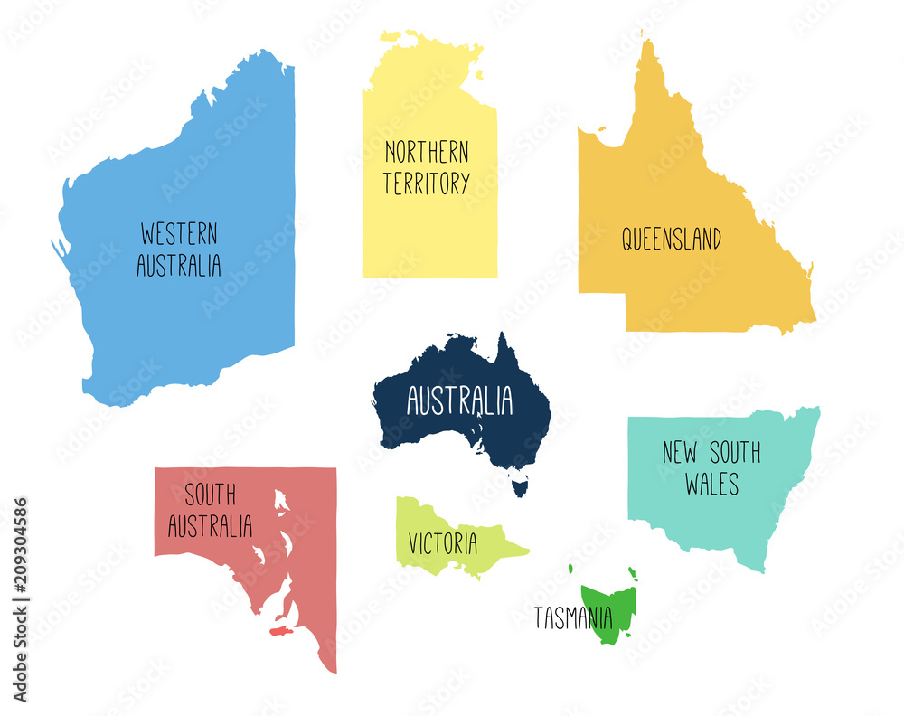 Vector map of Australia with separated territories. Colorful sketch ...