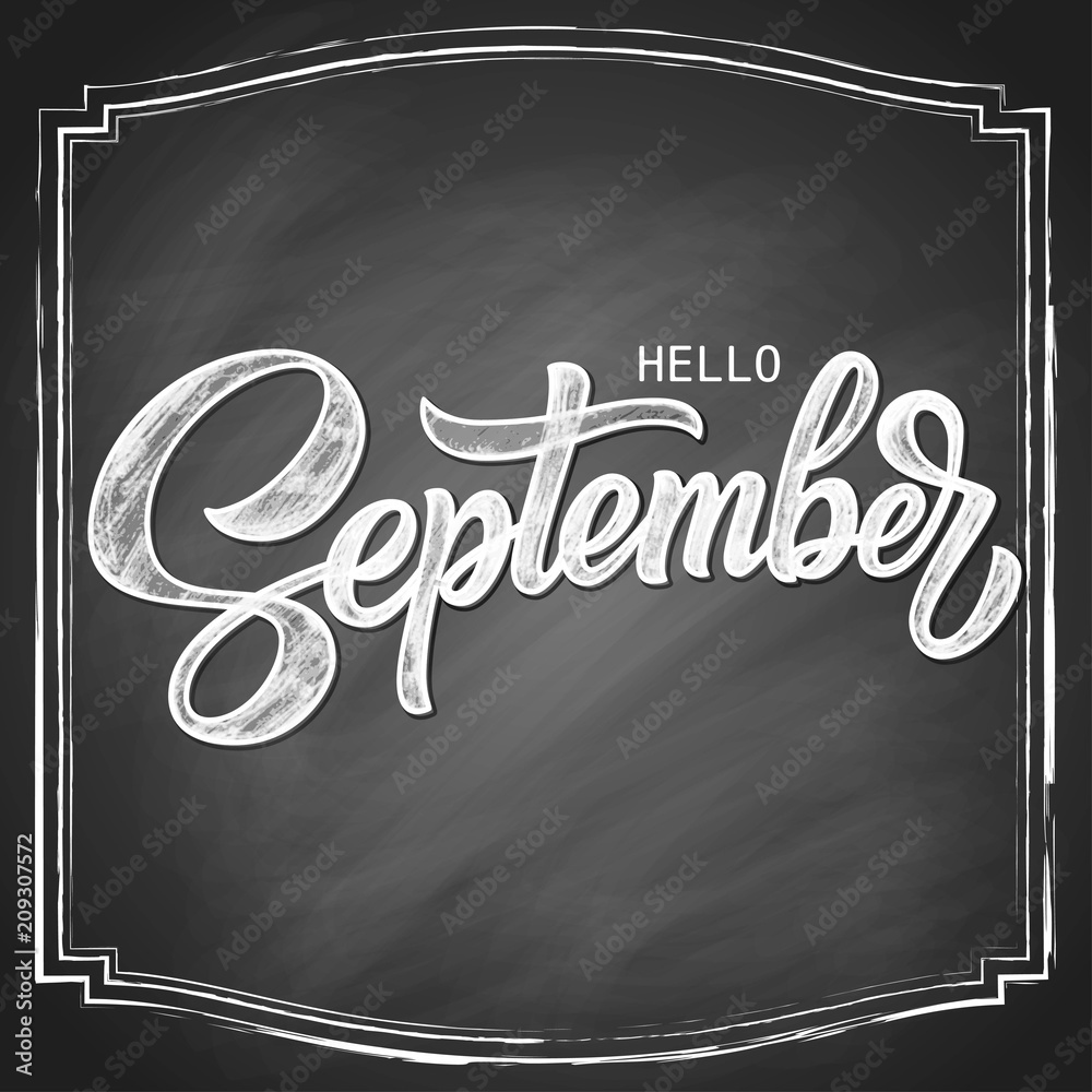 Hello September hand lettering, custom brush calligraphy on vintage ...