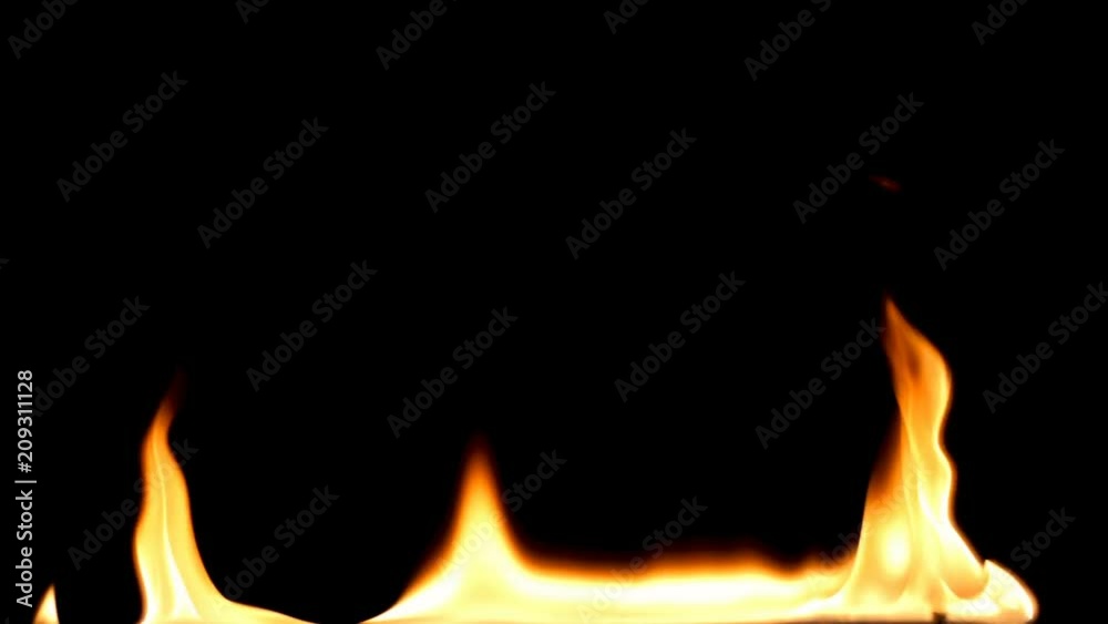 Realistic Fire Flames Igniting And Burning - Slow Motion. A line of ...