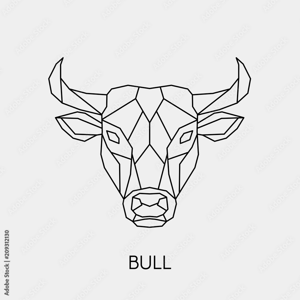 Polygon abstract head of a bull. Geometric linear animal. Vector. Stock ...