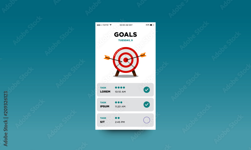 Goals app UX UI Design with Target Board with Arrow Vector Illustration ...
