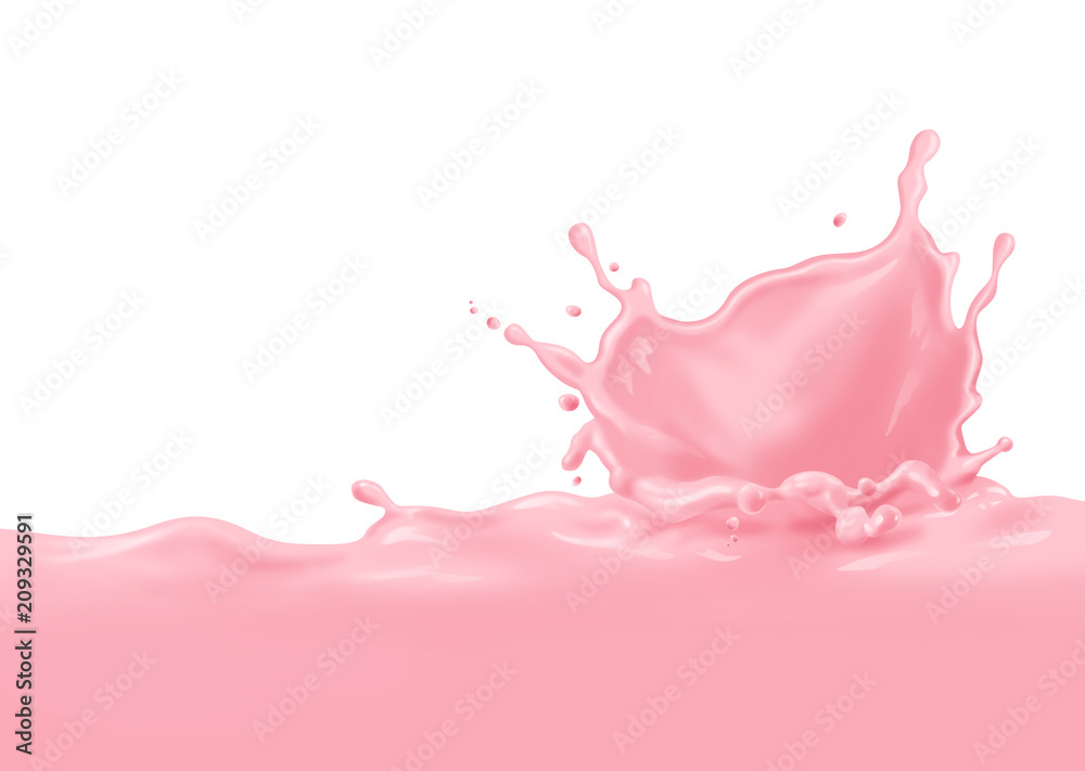 Pink milk splash On a white background. Stock Illustration | Adobe Stock