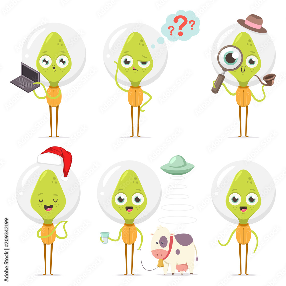 Cute green alien cartoon character in a detective costume, in Santa ...