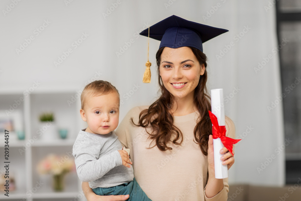 education, graduation and motherhood concept - happy mother student ...