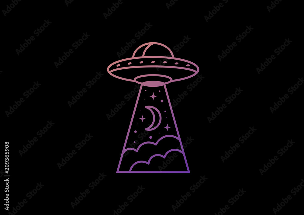 Silhouette of line UFO space ship. Alien space ship. Gradient Flying ...