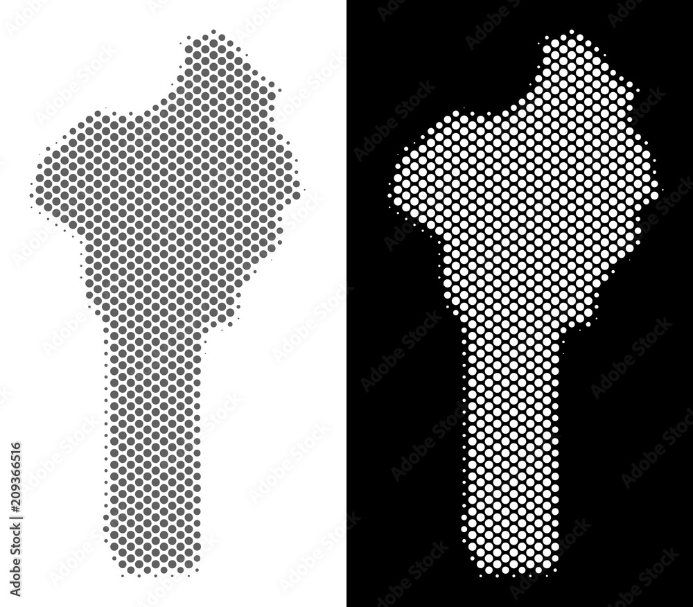 Halftone circle dot Benin map. Vector geographical maps in grey and white colors on white and ...