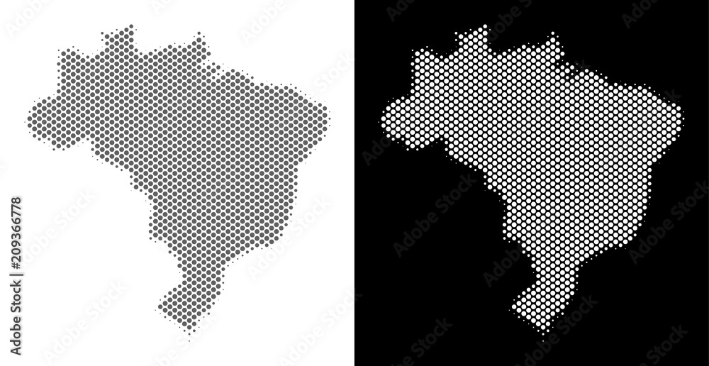 Halftone round dot Brazil map. Vector territory maps in gray and white ...