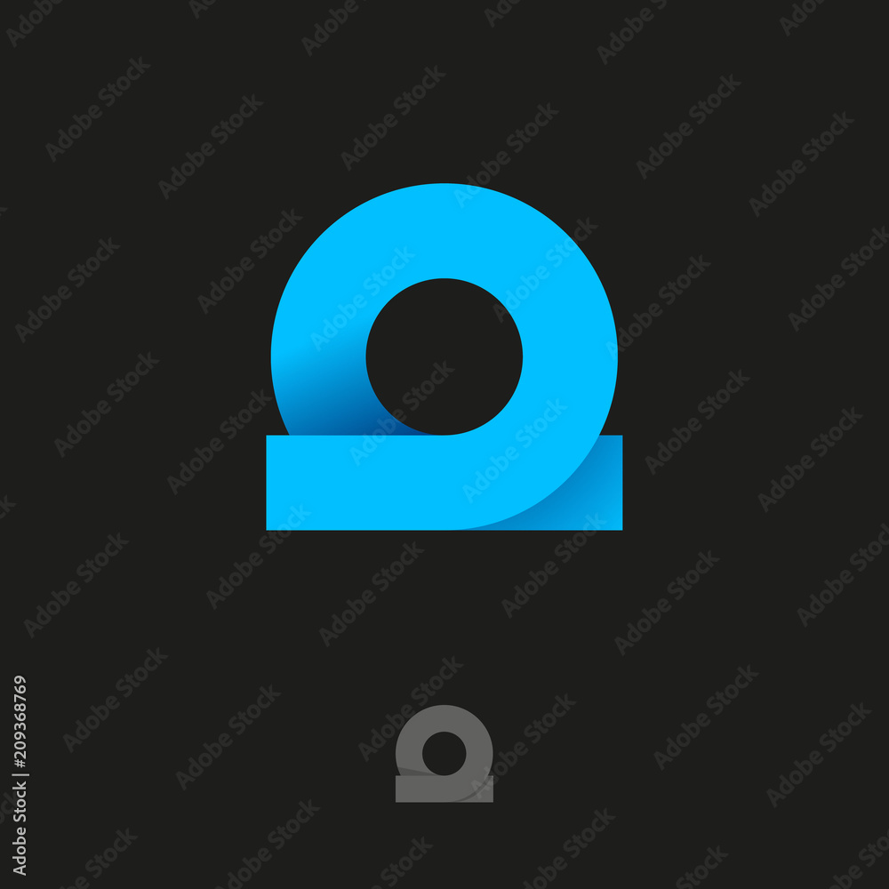 Omega Greek letter. Antique Omega logo like blue ribbon. Origami letter ...