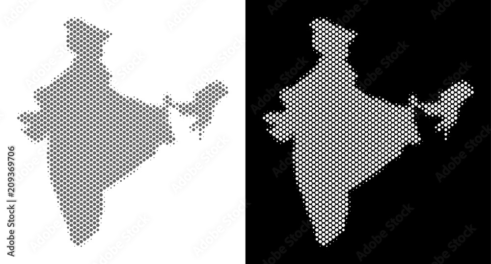 Halftone circle pixel India map. Vector territorial maps in grey and ...