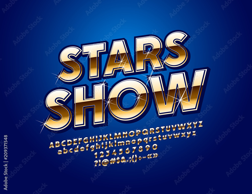 Vector Golden text Stars Show. Chic Font. Luxury sparkling Alphabet ...