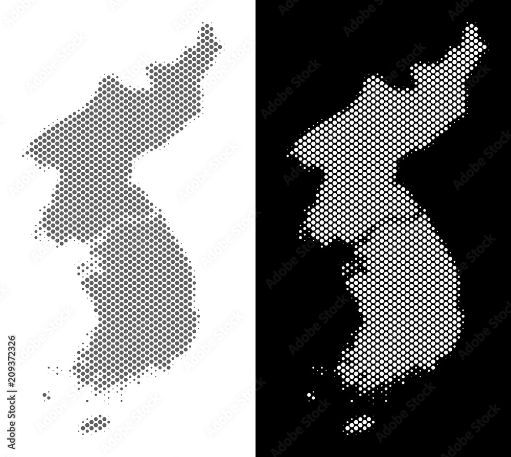 Halftone circle dot North and South Korea map. Vector geographical maps ...