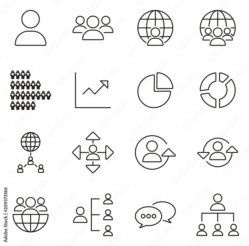World Population Icons Thin Line Vector Illustration Set Stock Vector ...