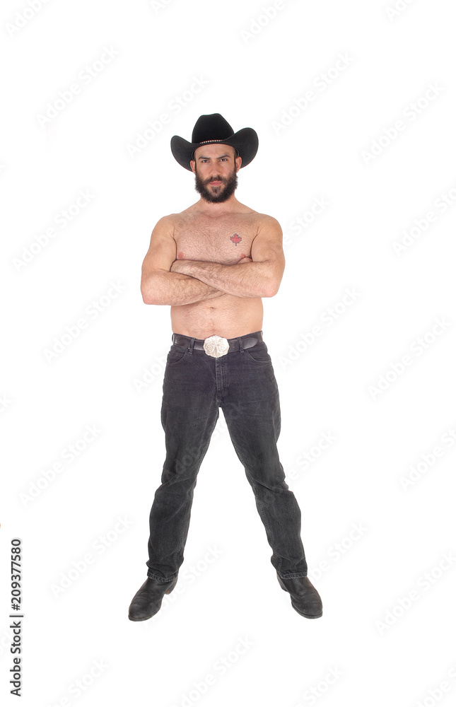 Shirtless man with a cowboy hat an his arms crossed Stock Photo | Adobe ...