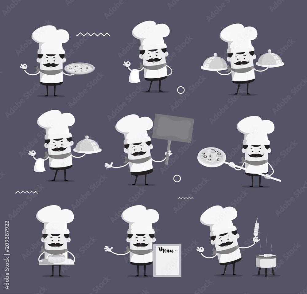 Cartoon Chef cute poses Flat Vector Illustration Design Stock Vector ...