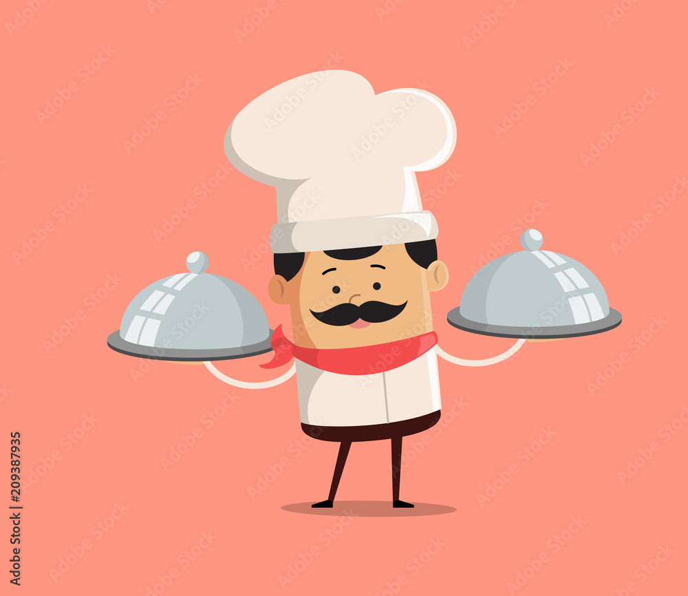 Cartoon Chef ready to serve food Flat Vector Illustration Design Stock ...