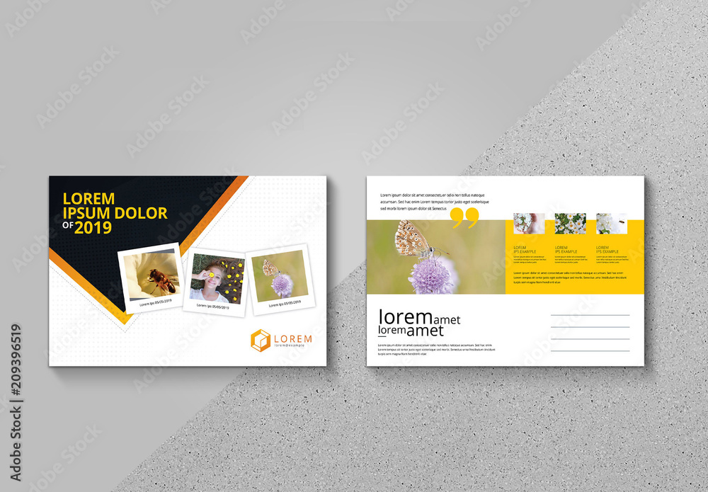 Postcard Layout with Diagonal Elements สต็อกเทมเพลต | Adobe Stock