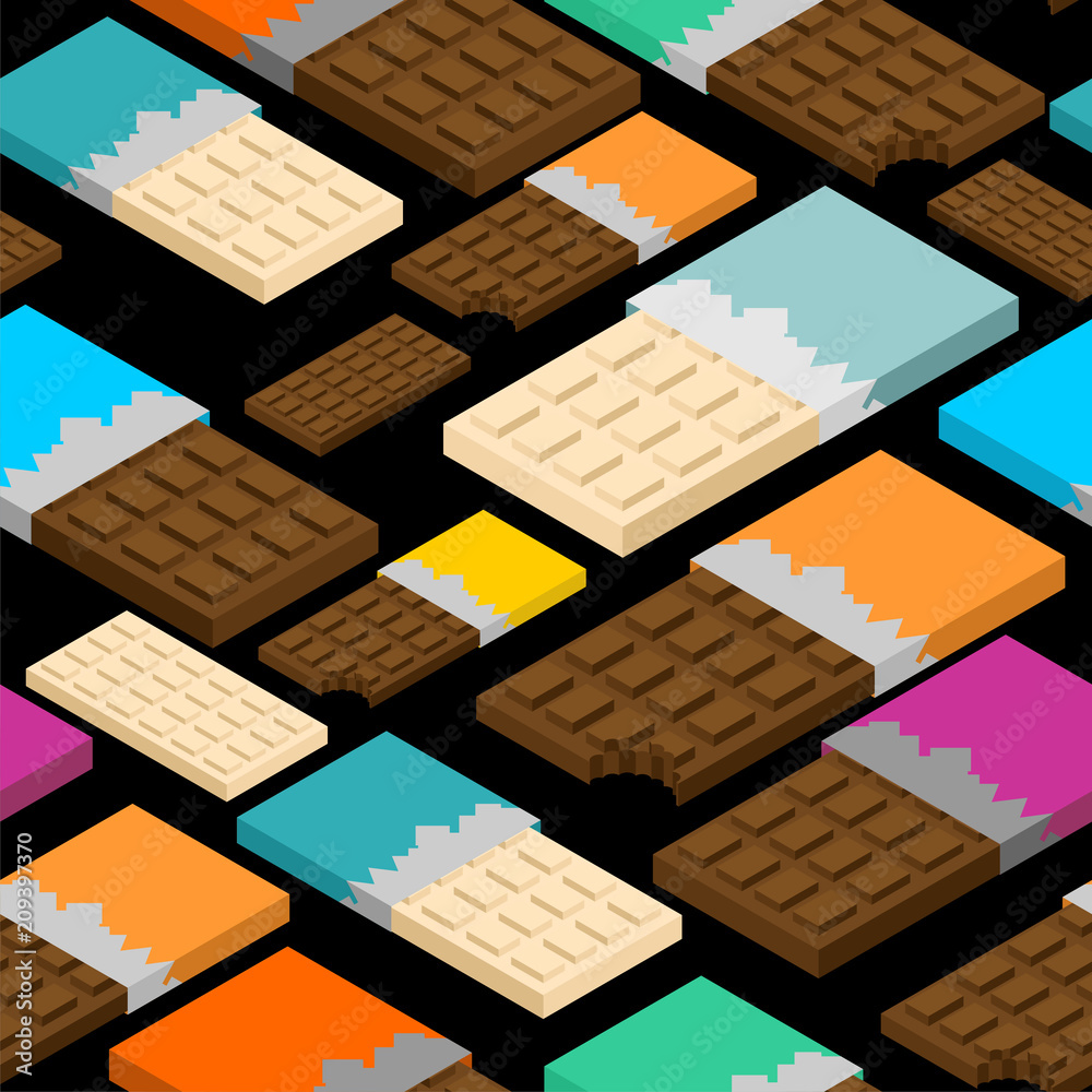 Chocolate bar isometric pattern seamless. Sweetness Vector illustration ...