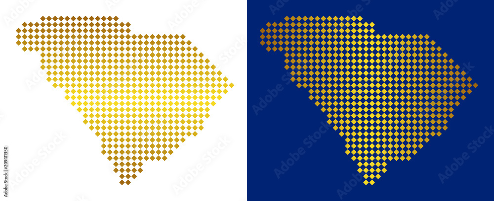 Gold dotted South Carolina State map. Vector territory maps in gold ...