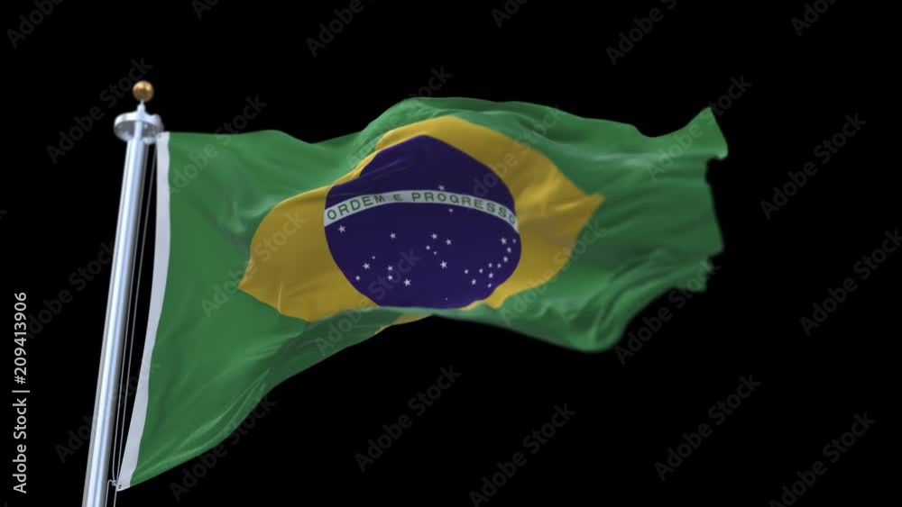 looping flag of Brazilian with flagpole waving in wind.A fully digital ...