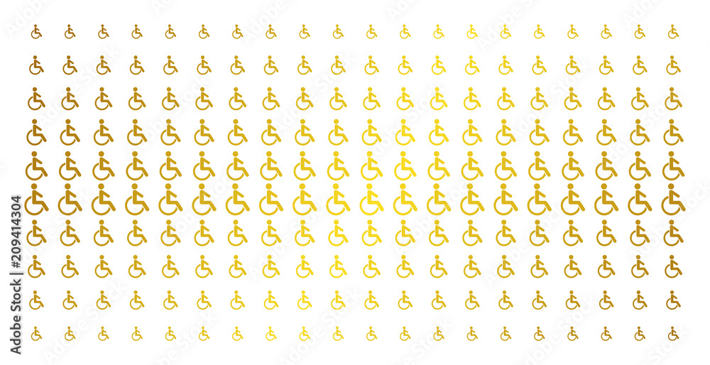 Disabled person icon gold colored halftone pattern. Vector disabled ...