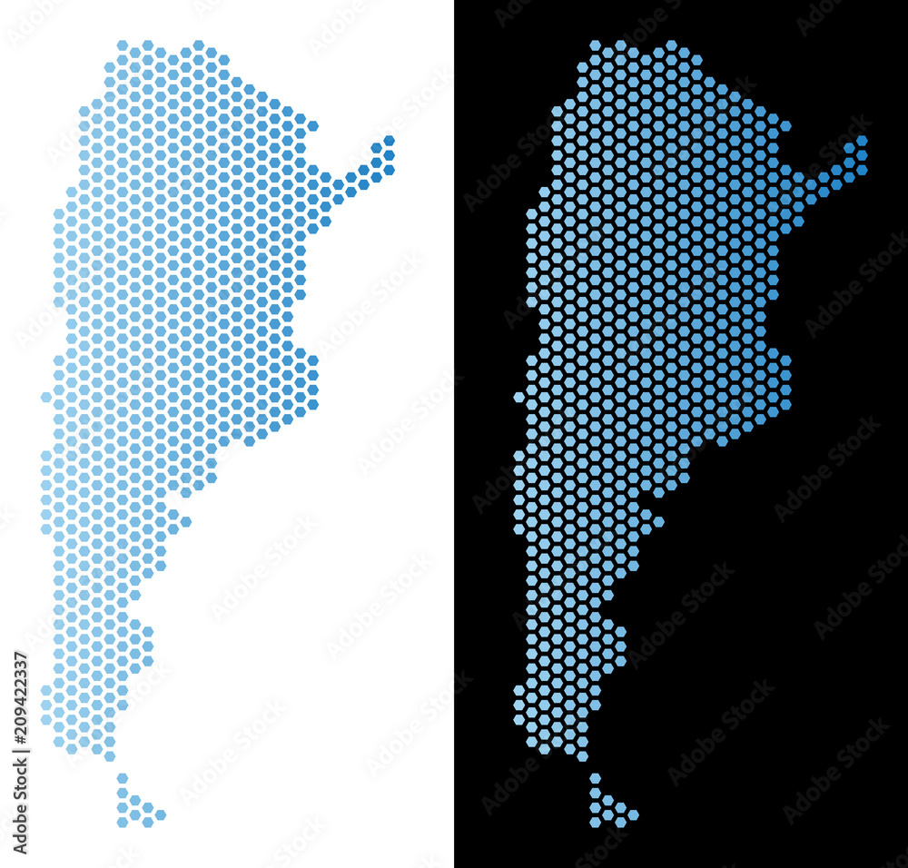 Hex Tile Argentina map. Vector territorial plan in light blue color ...