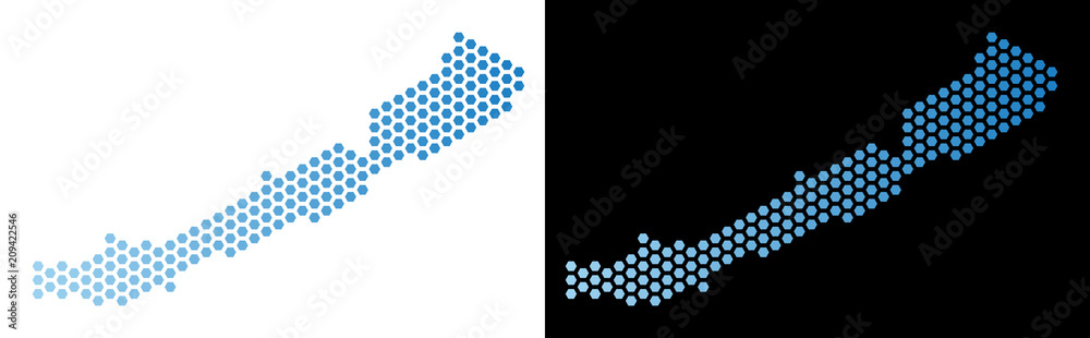 Hex Tile Balaton Lake map. Vector territorial plan in light blue color ...