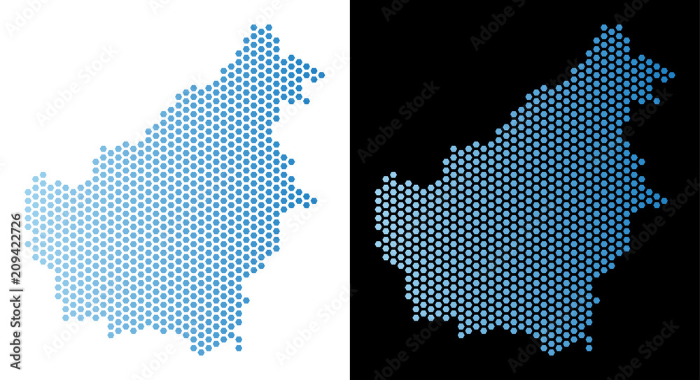 Hexagonal Borneo Island map. Vector territory scheme in light blue ...