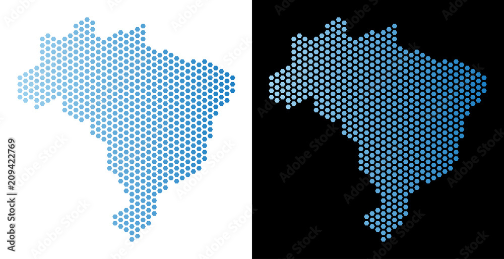Hex Tile Brazil map. Vector territorial plan in light blue color with ...