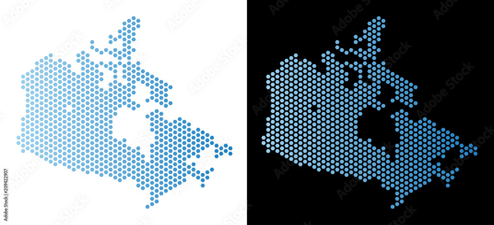Honeycomb Canada map. Vector territorial scheme in light blue color ...