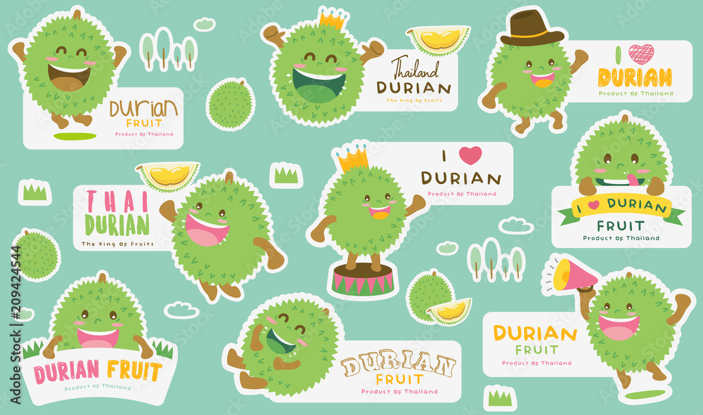 Cute Durian Vector 5 / Cute Durian Vector Packaging Design labels ...