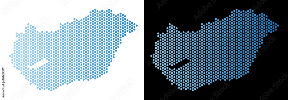 Honeycomb Hungary map. Vector territory scheme in light blue color with ...