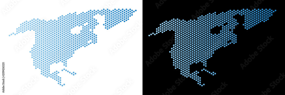 Hex Tile North America map. Vector territory plan in light blue color ...