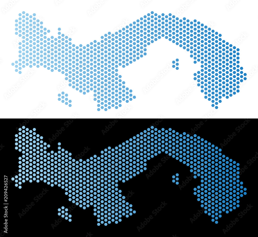 Hexagon Panama map. Vector geographic scheme in light blue color with ...
