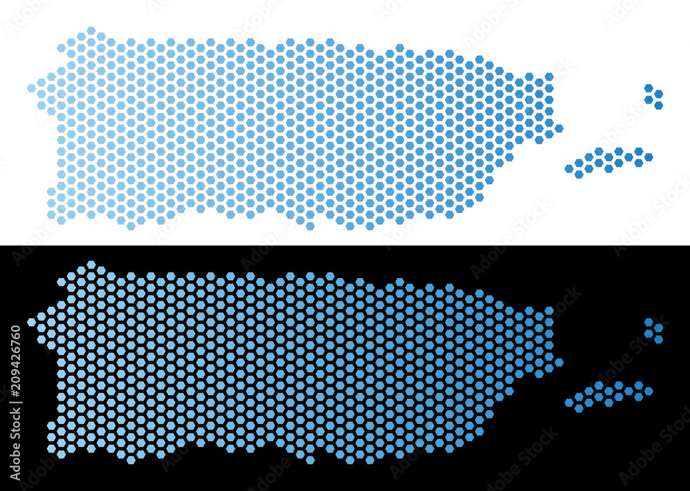 Honeycomb Puerto Rico map. Vector territory scheme in light blue color ...