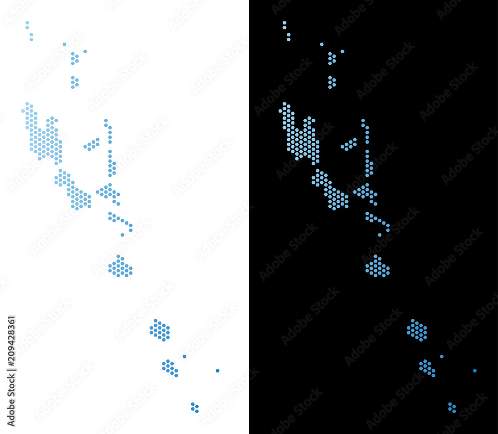 Hex Tile Vanuatu Islands map. Vector territory plan in light blue color ...