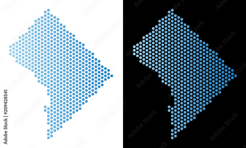 Hexagonal Washington DC map. Vector territory plan in light blue color ...