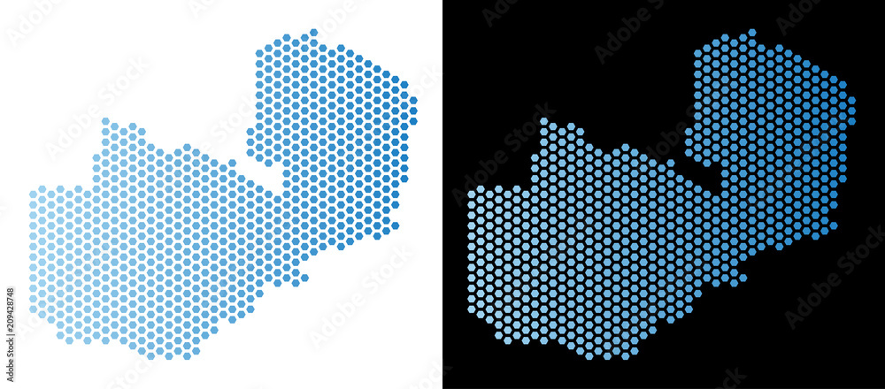 Hex-Tile Zambia map. Vector territory scheme in light blue color with ...