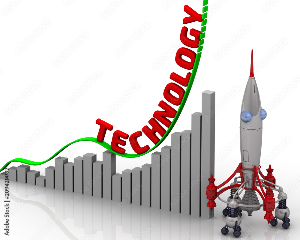 The graph of technology growth. Graph of rapid growth with red word ...