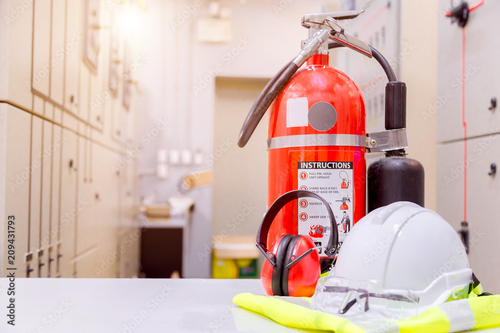 Fire extinguisher in control room,Standard safety equipment. Stock ...