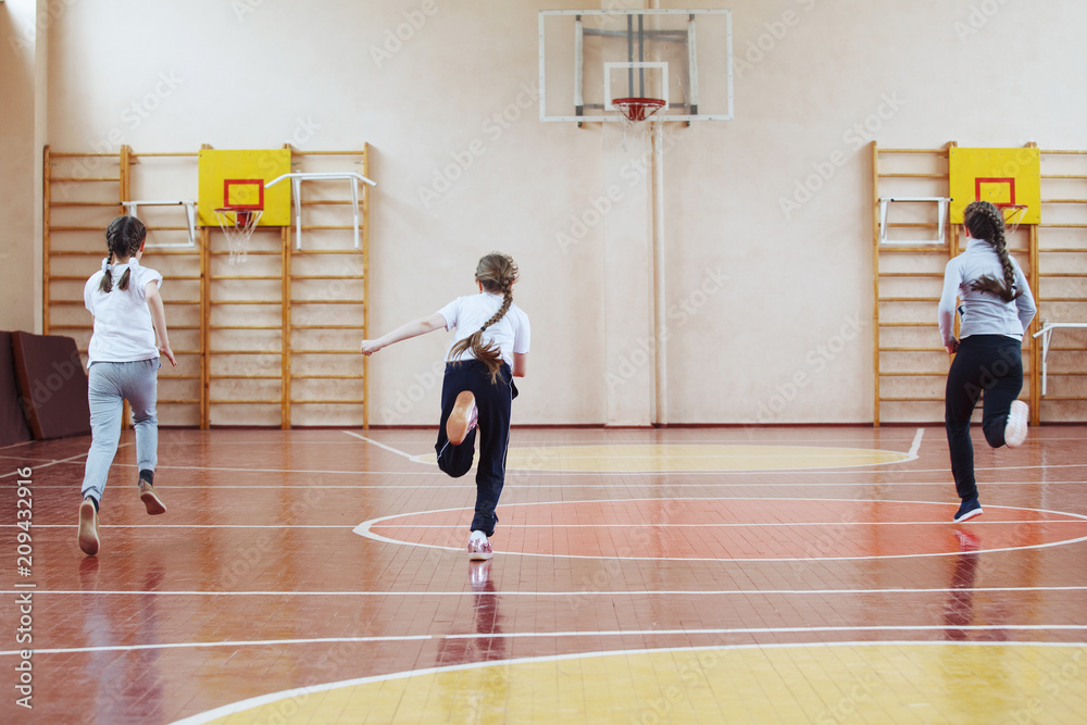 Primary school children a sport lesson indoors Stock Photo | Adobe Stock