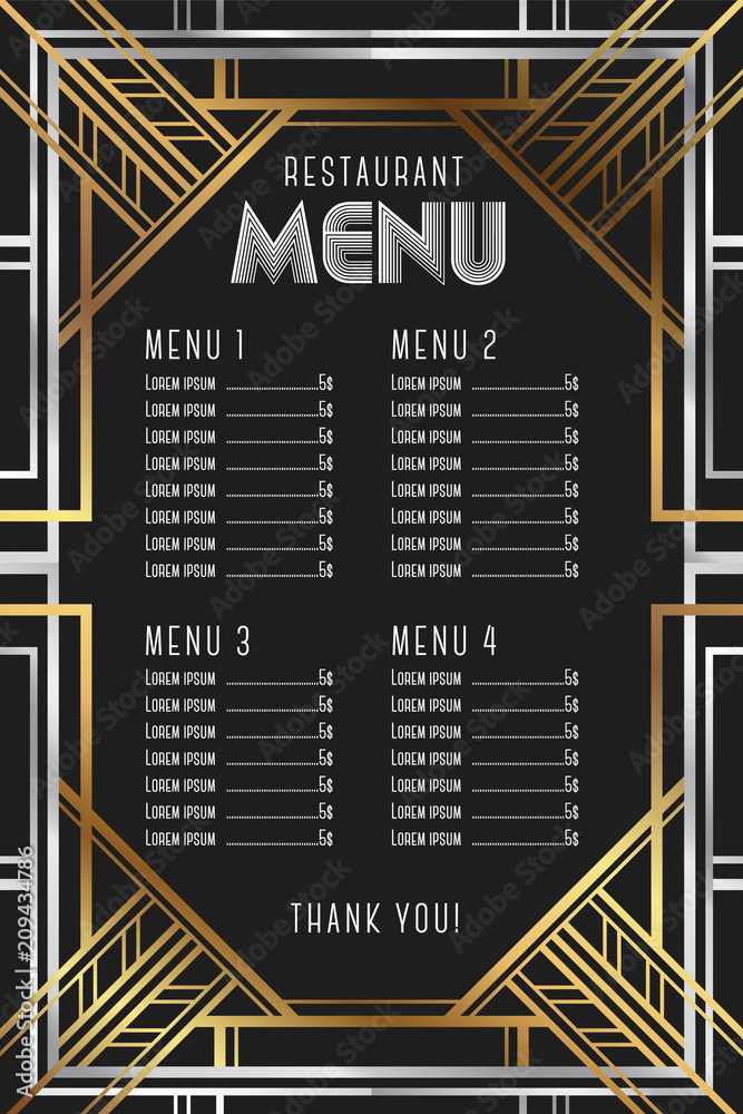 Restaurant menu template. Luxury Vintage Artdeco Frame Design. Stock ...