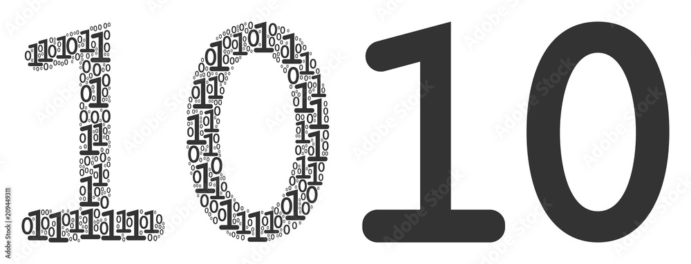 Ten digits text composition icon of binary digits in random sizes ...