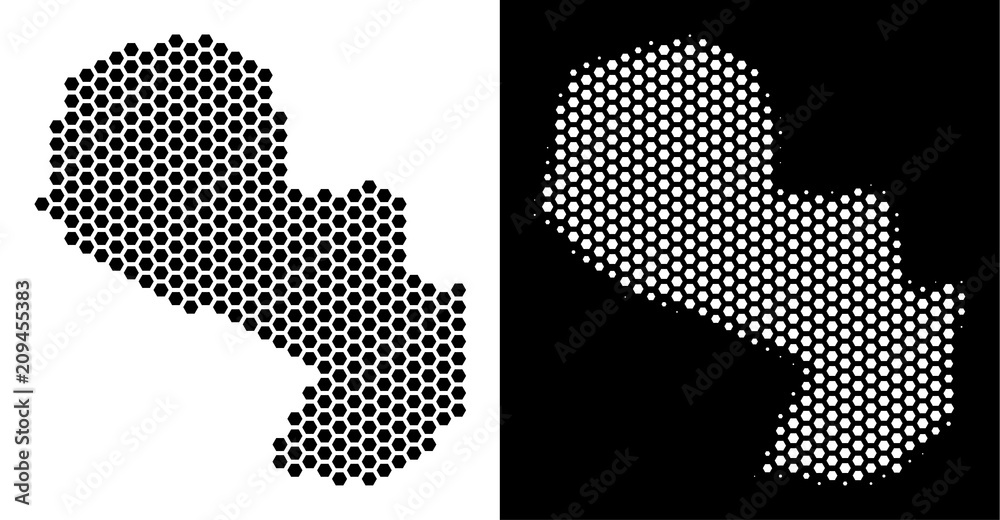Hexagonal Paraguay map. Vector territory plan in black and white ...