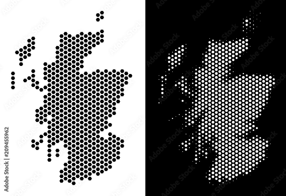 Honeycomb Scotland map. Vector territorial scheme in black and white ...