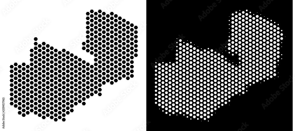 Hex Tile Zambia map. Vector territorial scheme in black and white ...